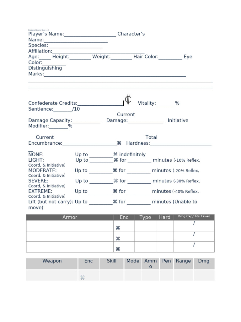 Dominion Character Sheet | PDF