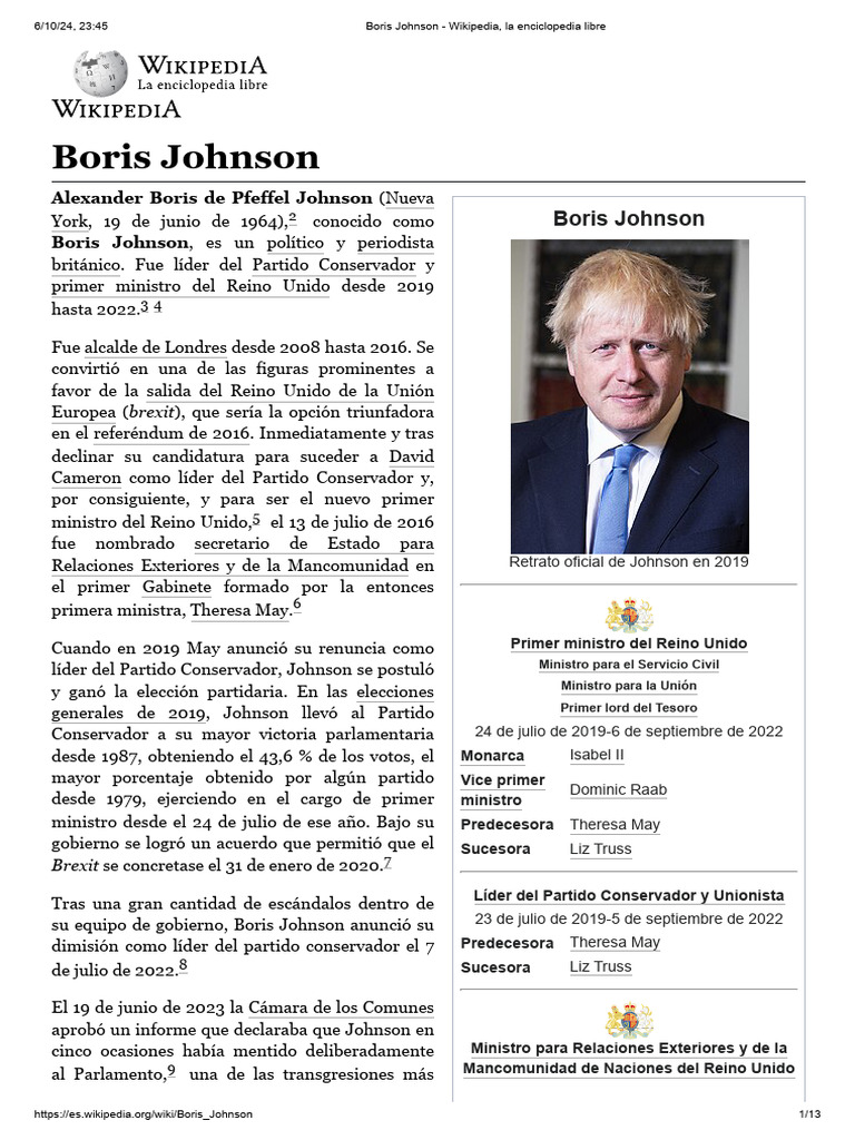 Boris Johnson - Wikipedia, la enciclopedia libre | PDF