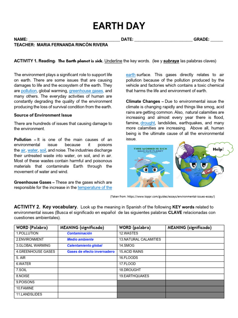 7TH - Grade - Earth Day | PDF
