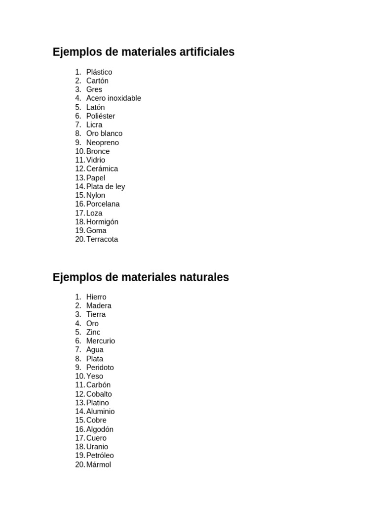 Ejemplos de materiales artificiales | PDF
