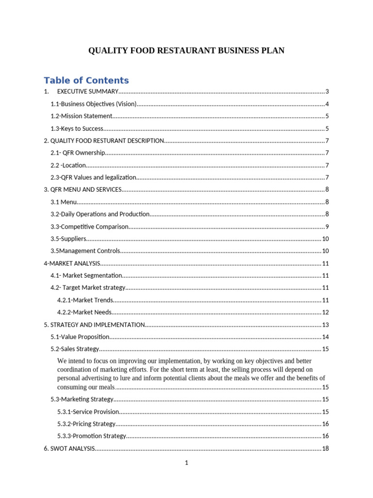 Restaurant Business Plan | PDF