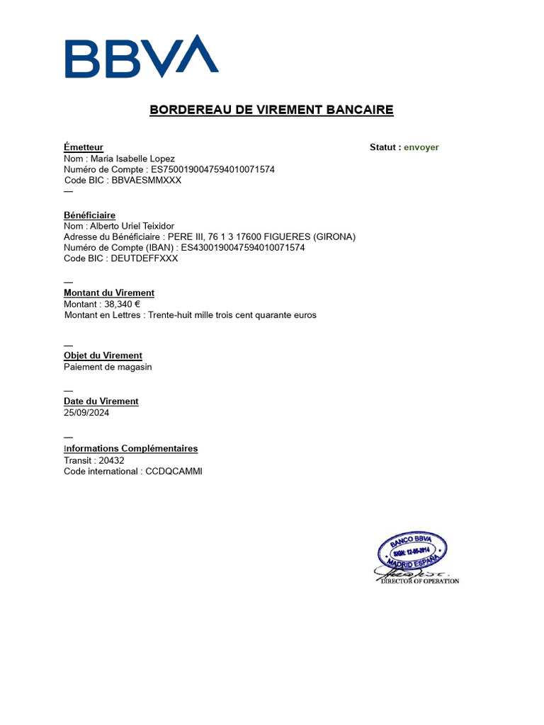 Bordereau de Virement Bancaire | PDF