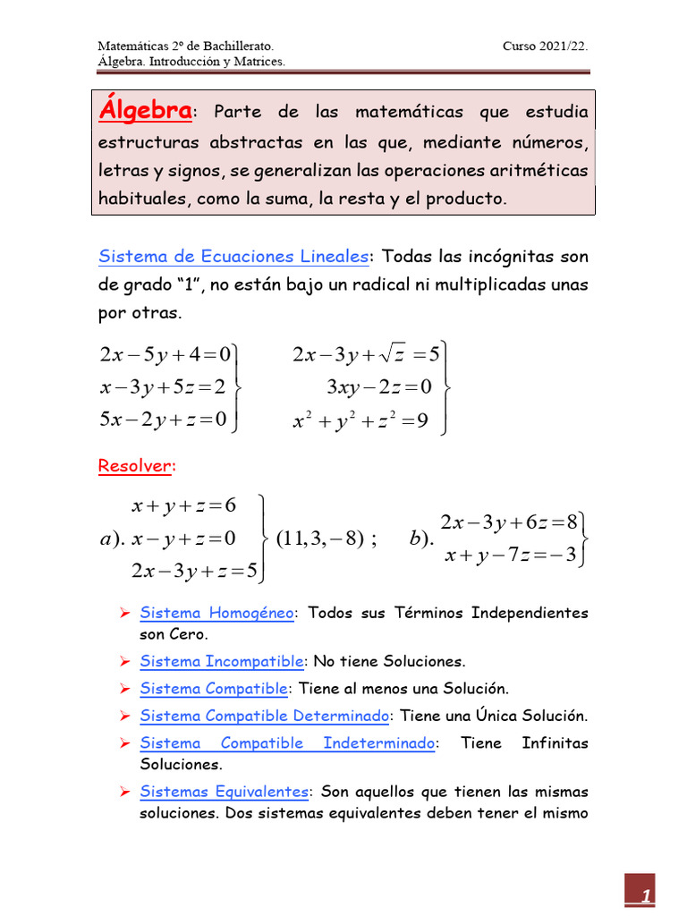 Álgebra. Matrices | PDF