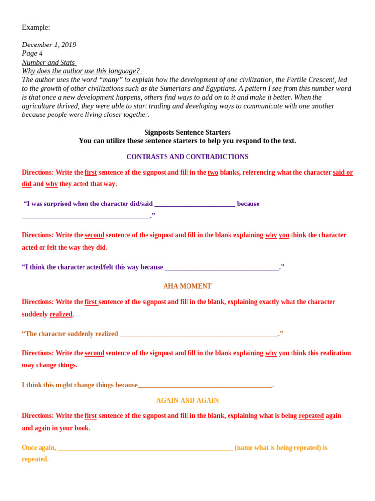 Example and Sentence Starters | PDF