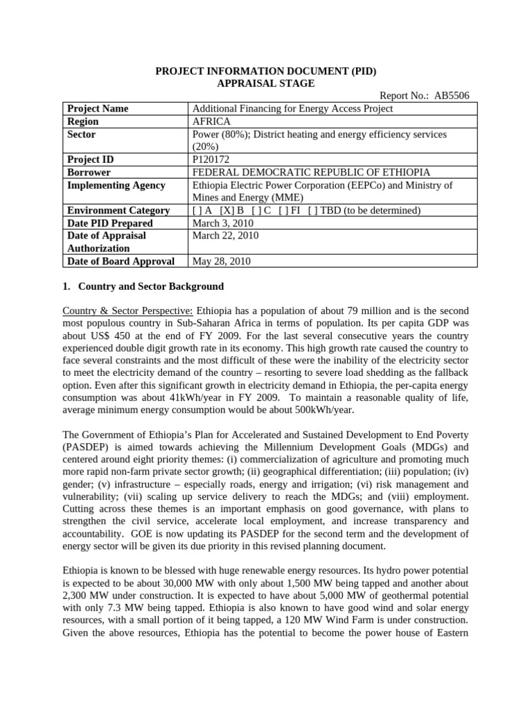 Ee Project in Ethiopia | PDF