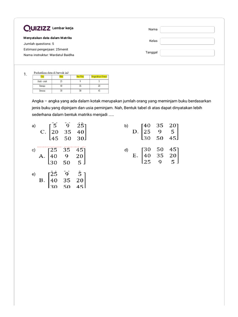 Matriks Data dan Analisis Siswa | PDF