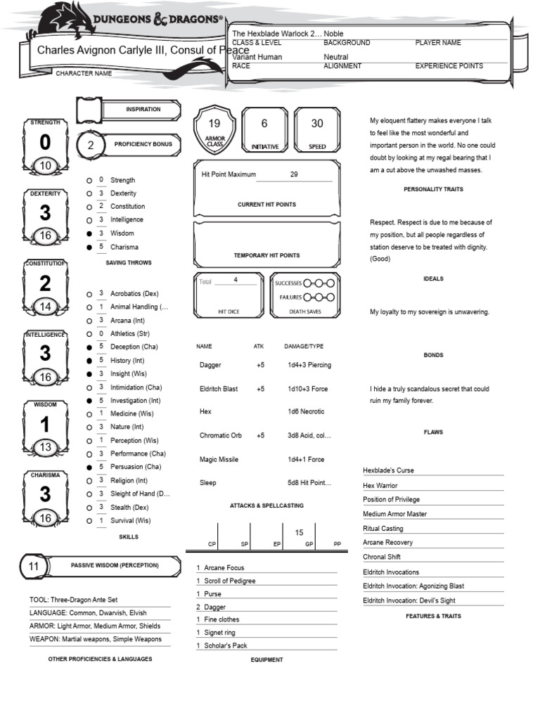 Character Creation Roll20 | PDF