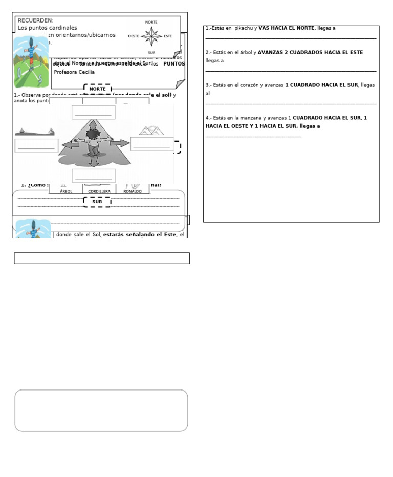 Puntos Cardinales Semana Del 12 de Agosto Ejercicios | PDF