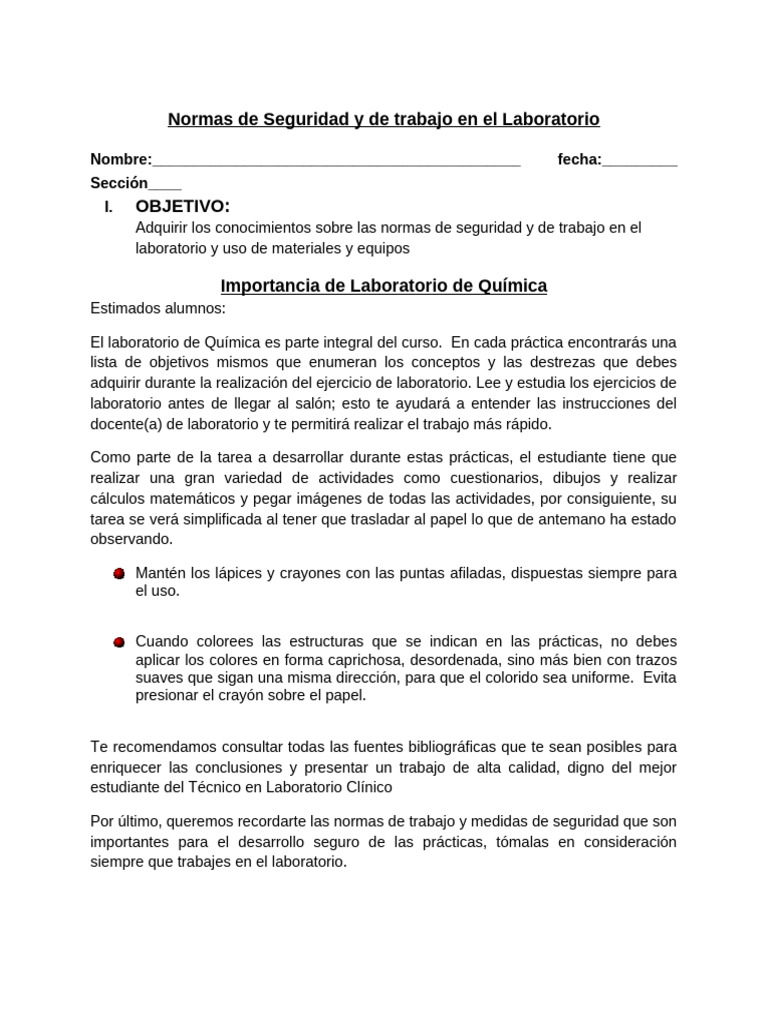 Normas de Seguridad y de Trabajo en El Laboratorio de Quimica - 20230922 | PDF