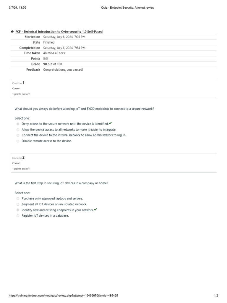Quiz Endpoint Security Attempt Review Pdf Computer Network Security