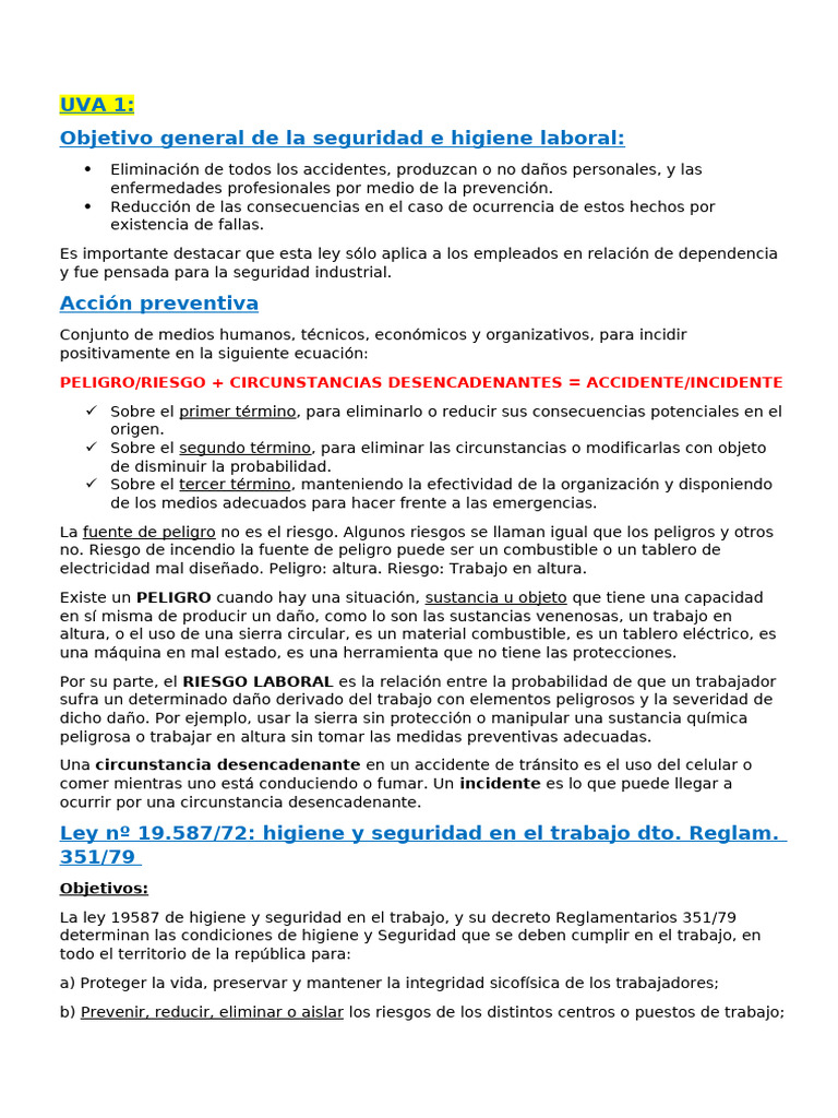 Resumen seguridad e higiene - primer parcial | PDF