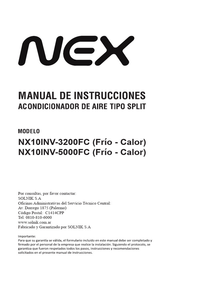 Manual de Usuario Aa Nex 10 Inverter Nx10inv 3200 5000fc | PDF