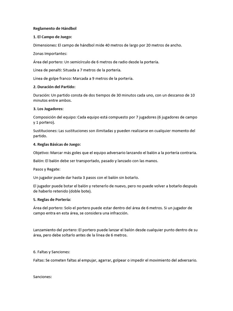 Reglamento Completo de Hándbol | PDF