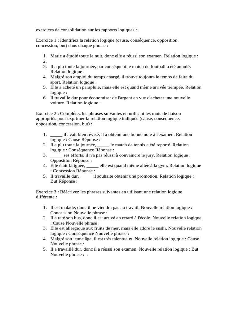 Exercices de Consolidation Sur Les Rapports Logiques | PDF