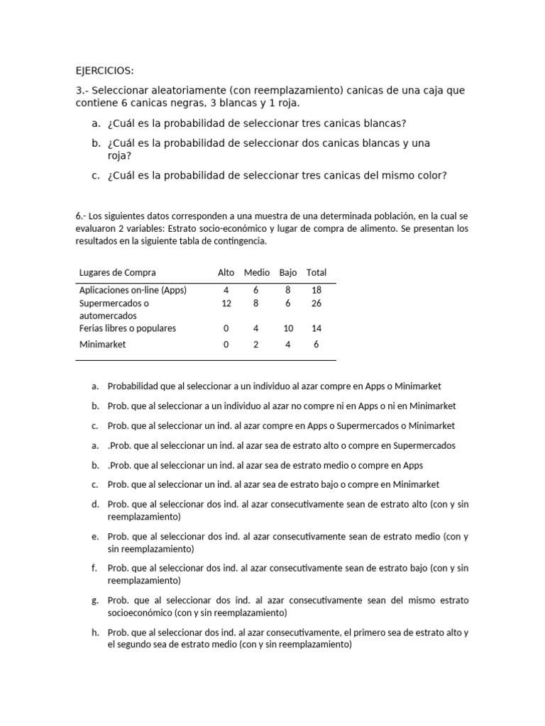 EJERCICIOS VARIOS Estadística | PDF