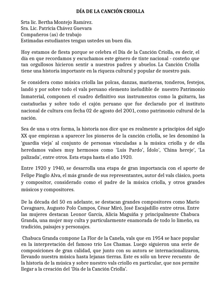 Dia de La Cancion Criolla | PDF | Perú