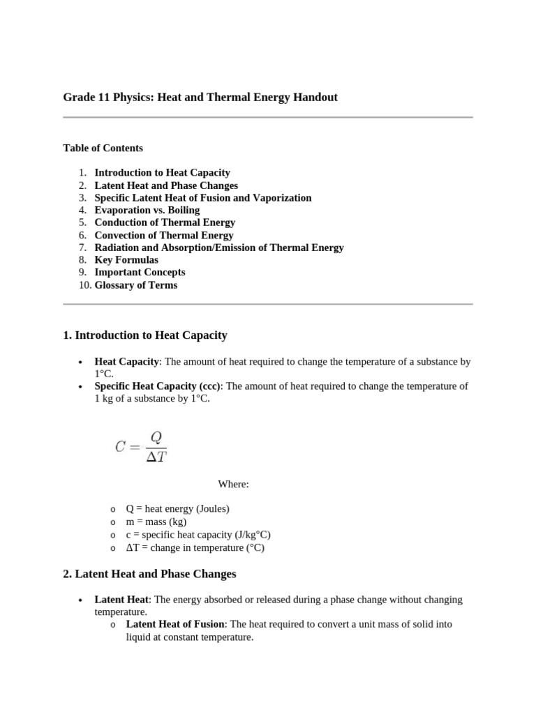 Heat and Thermal Energy Handout | PDF