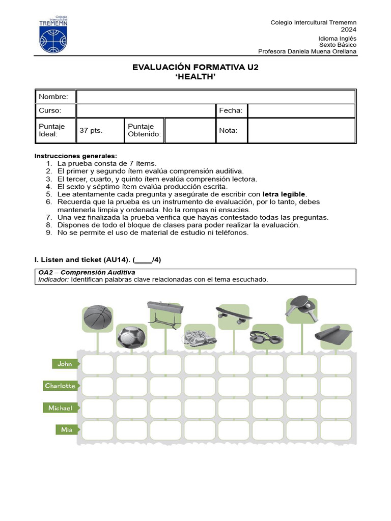 6TH EVALUACIÓN FORMATIVA ESCRITA U2 | PDF
