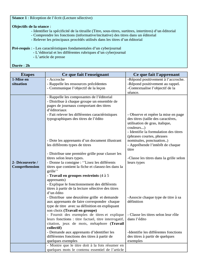 Exemple de Fiches Pédagogiques | PDF