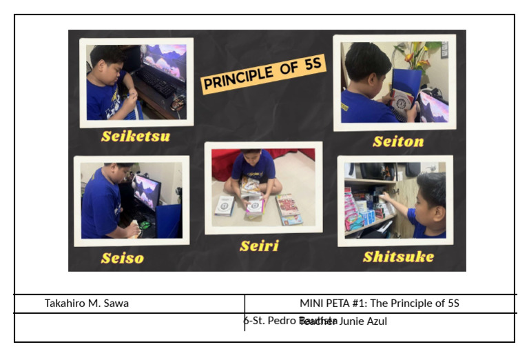 Takahiro M. Sawa 6-St. Pedro Bautista MINI PETA #1: The Principle of 5S Teacher Junie Azul | PDF