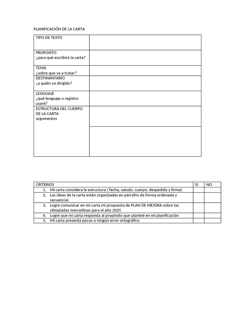Planificación de La Carta | PDF