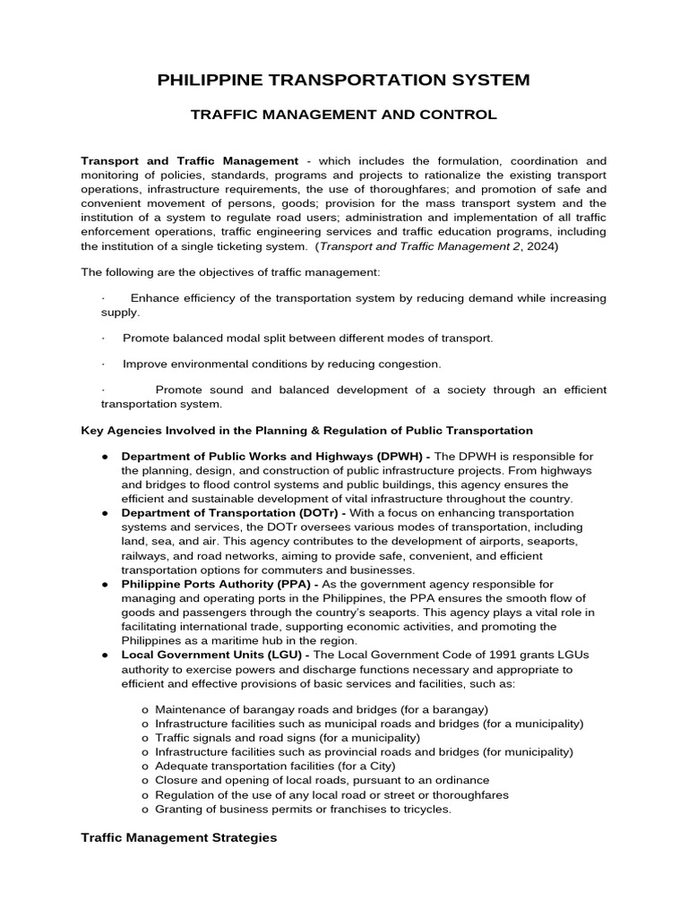 Philippine Transportation System Transpo Group 1 | PDF | Traffic | Business