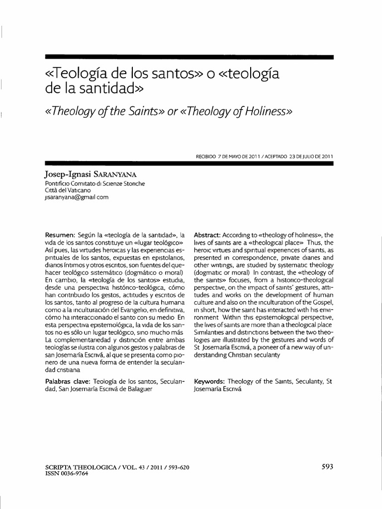 Teología de Los Santos o Teología de La Santidad | PDF