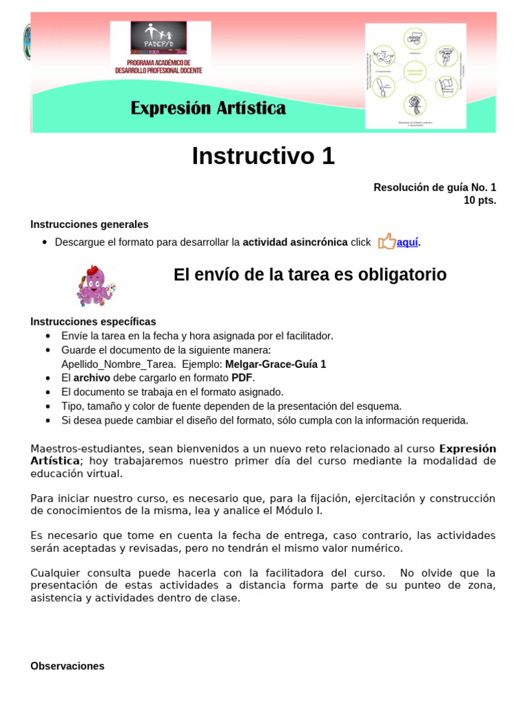 Instructivo 1 - Expresión Artística | PDF