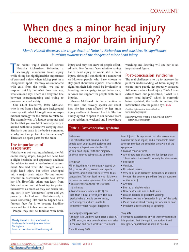 When Does A Minor Head Injury Become A Major Brain Injury | PDF