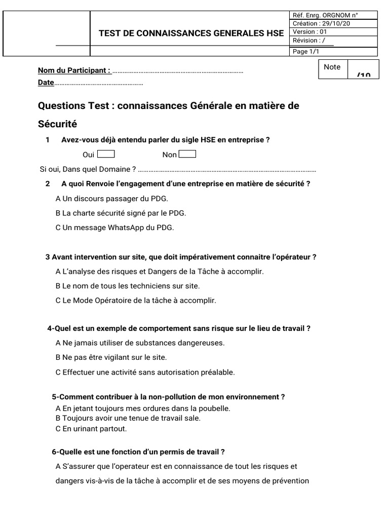 Questionnaire D'embauche André | PDF