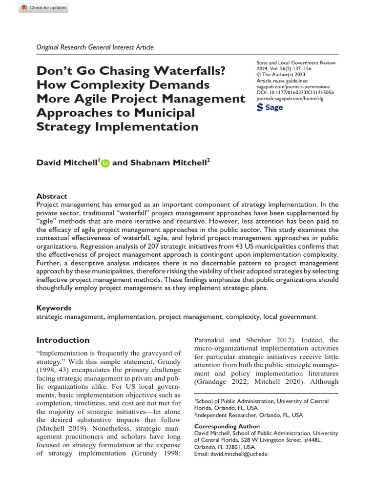 Mitchell Mitchell 2023 Don T Go Chasing Waterfalls How Complexity Demands More Agile Project ...