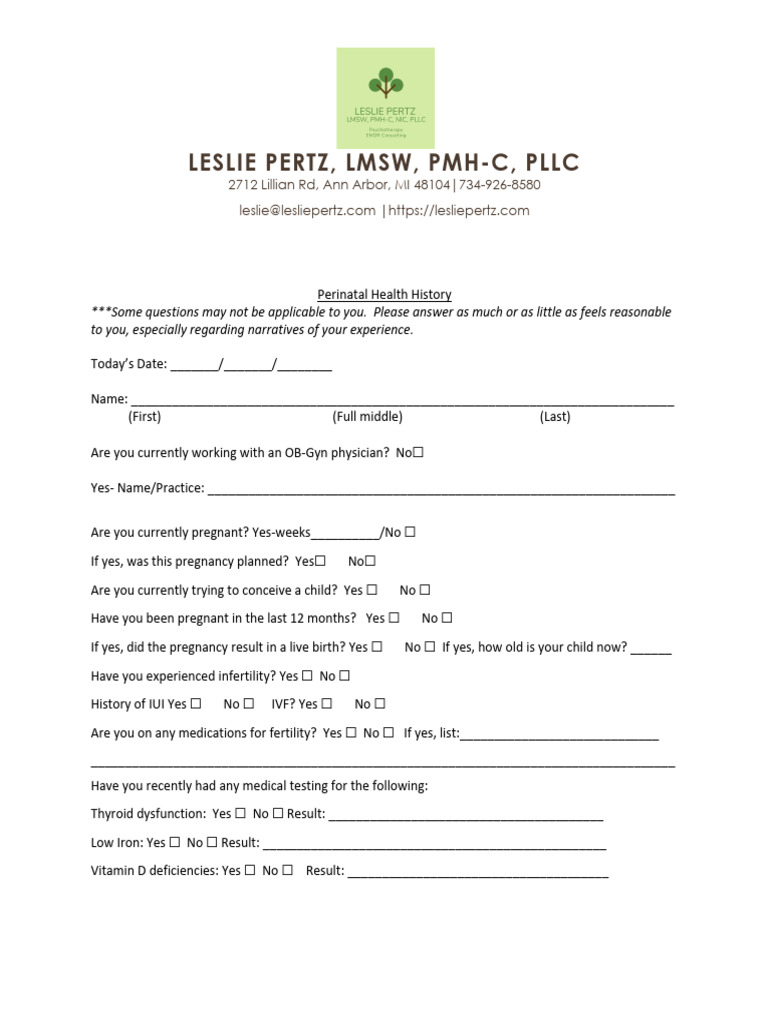 Perinatal Health History | PDF