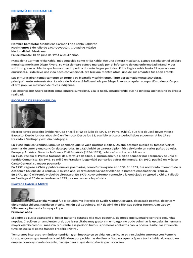 Biografía de Frida Kahlo | PDF