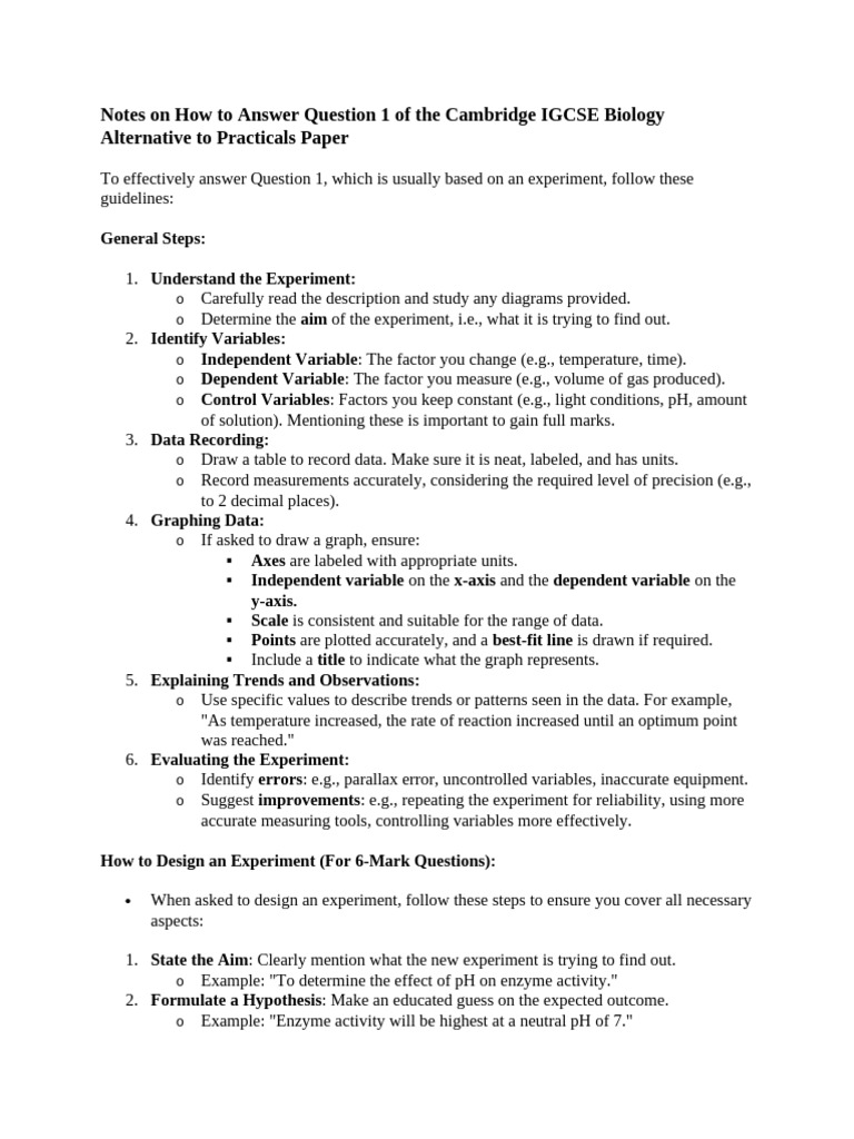 Notes On How To Answer Question 1 of The Cambridge IGCSE Biology ...