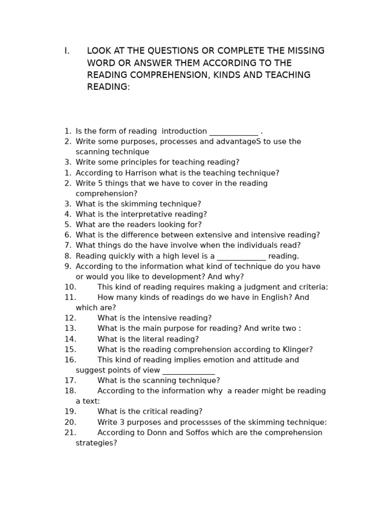 Reading Questions | PDF