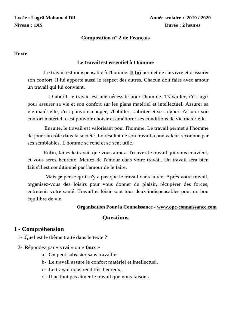 Compo 1AS Mars 2020 | PDF