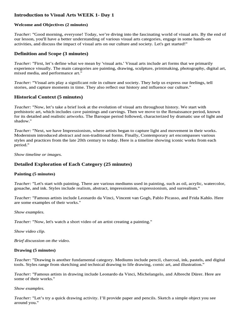 Introduction To Visual Arts WEEK 1 | PDF