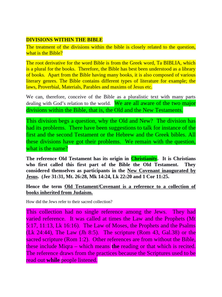 GS 103 Lesson 4 Drafts Notes (DIVISIONS WITHIN THE BIBLE) | PDF