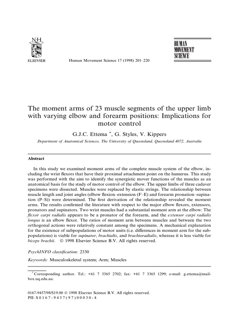 The moment arms of 23 muscle segments of the upper limb | PDF