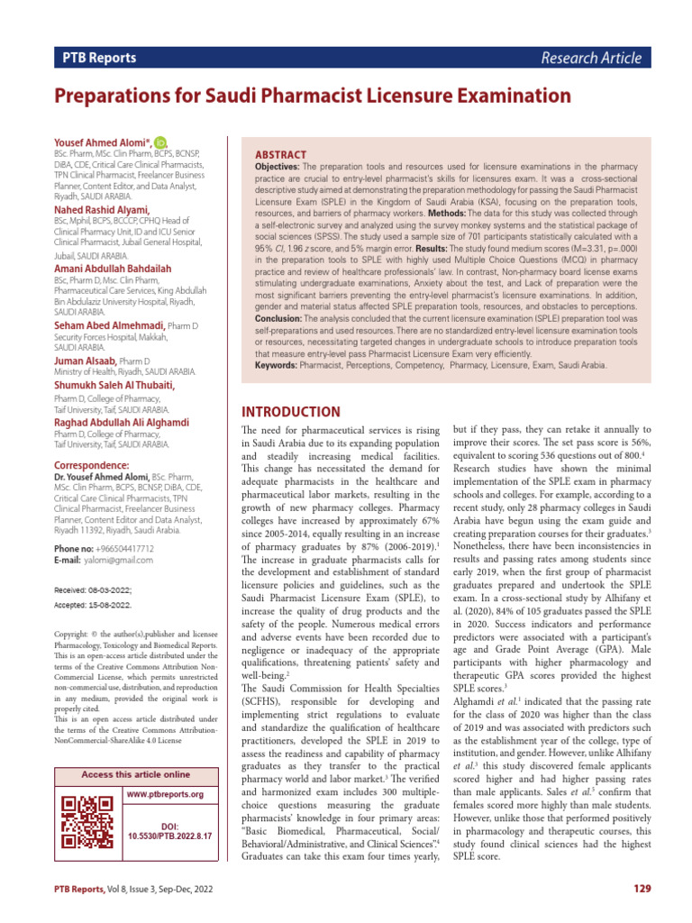 Preparations For Saudi Pharmacist Licensure Examin | PDF