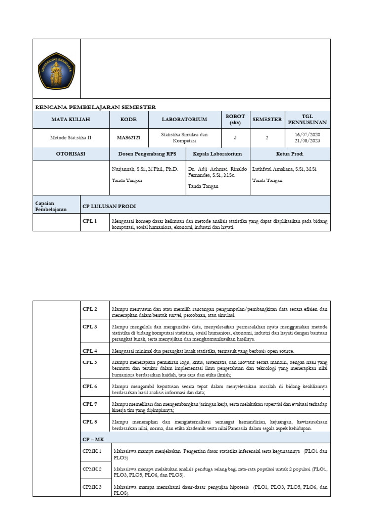 RPS OBE Metode Statistika II | PDF