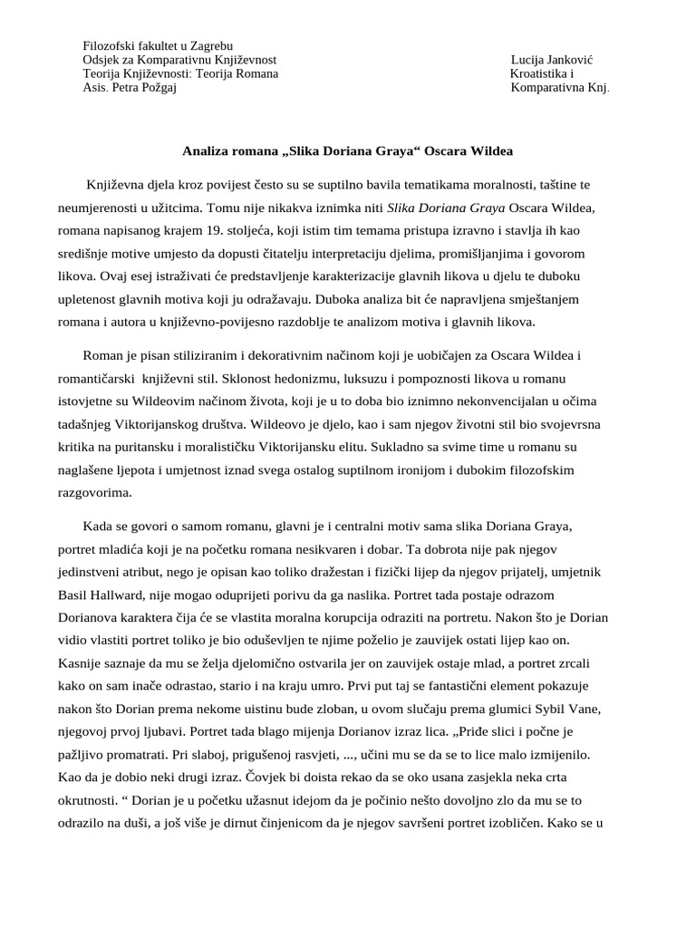 Analiza Romana Slika Doriana Graya | PDF