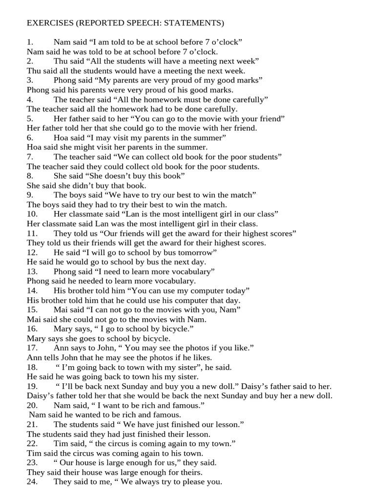 INDIRECT SPEECH-STATEMENTS | PDF