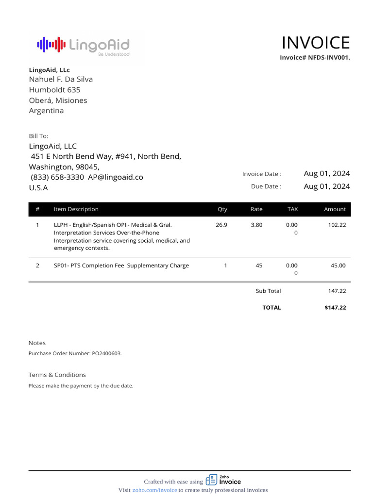 Invoice for Interpretation Services | PDF