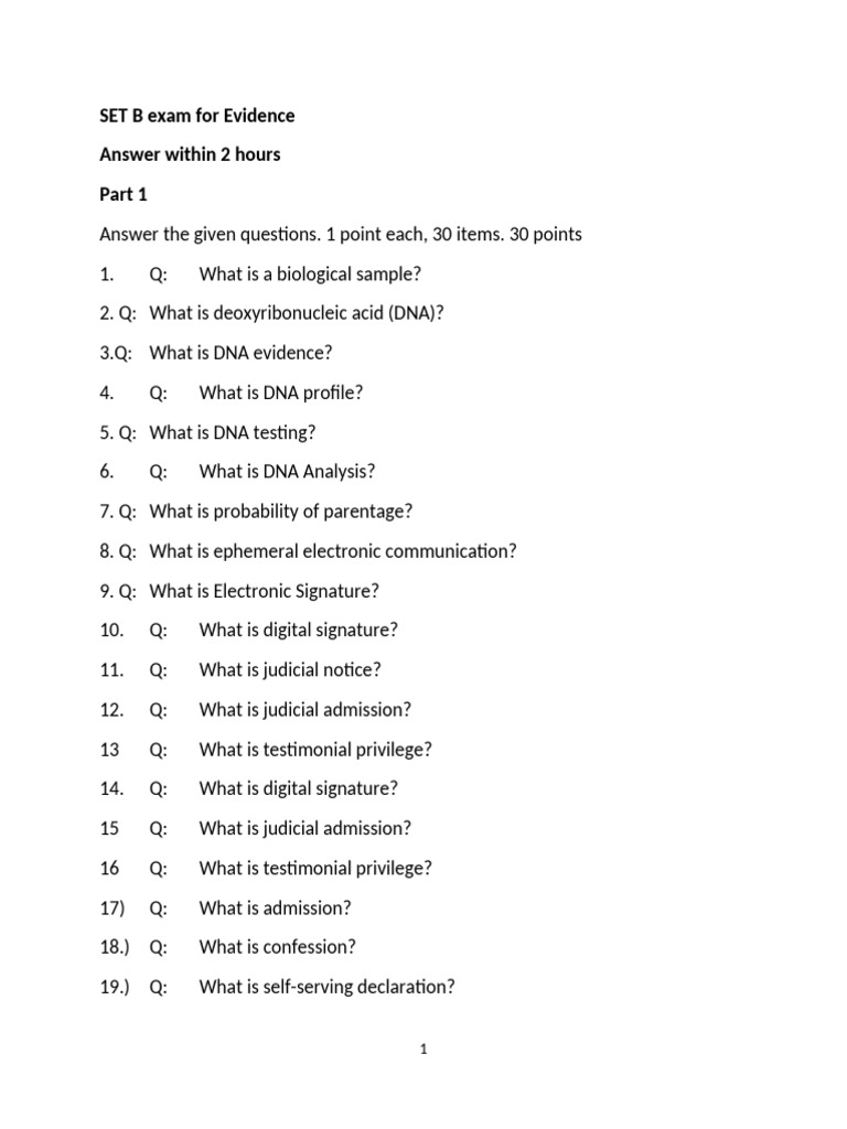 Set B Test Questions Evidence | PDF