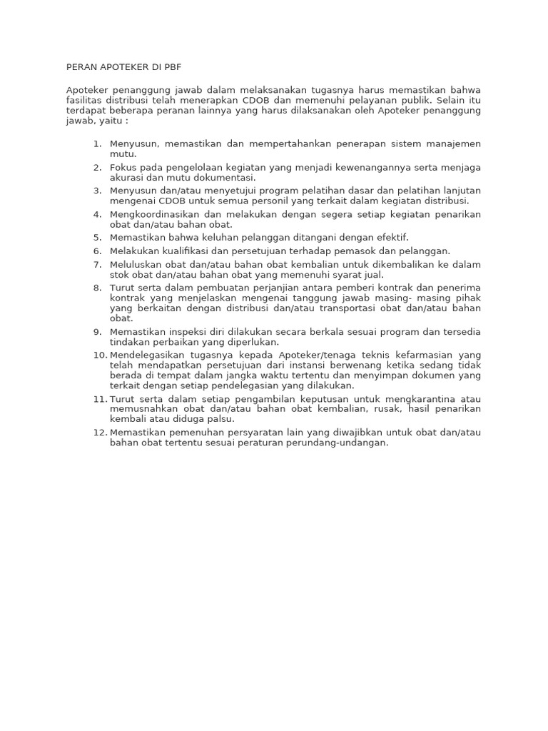 Tugas Apoteker Di PBF | PDF