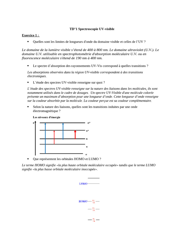 SERIE-TD1-PolymÃ¨re-SPECTROSCOPIE-UV-VISIBLE-corrigÃ©e | PDF