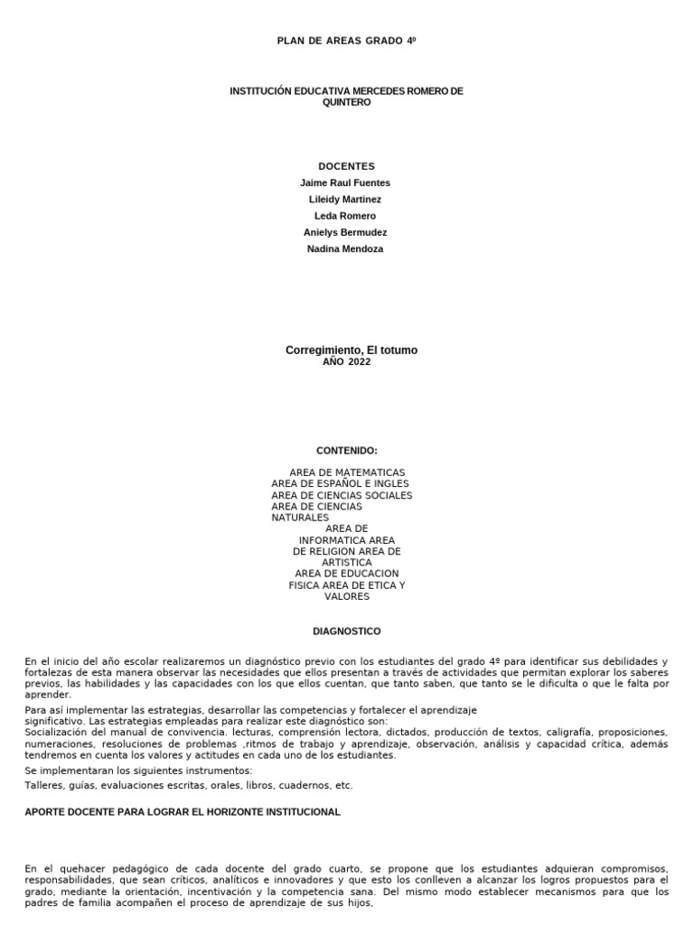 4 Plan de Area Cuarto 2024 | PDF