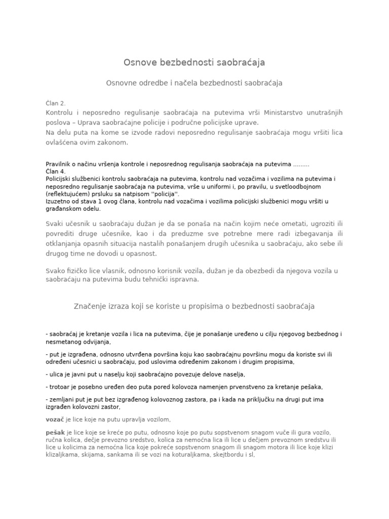 Osnove Bezbednosti Saobraćaja | PDF