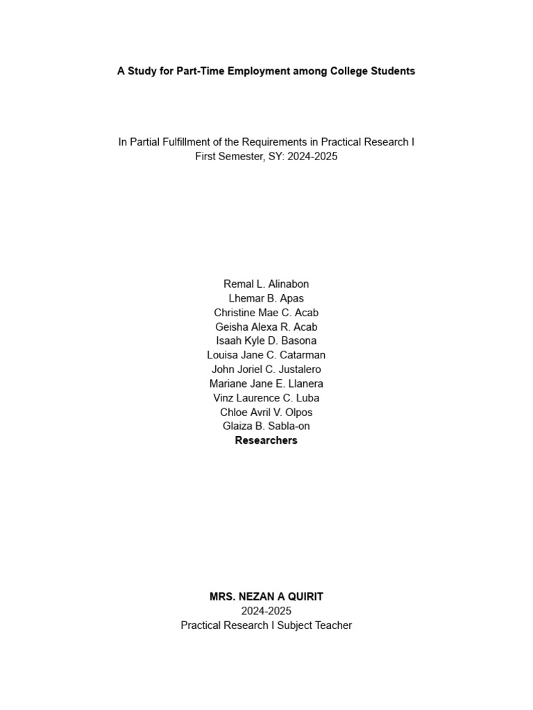 A Study For Part-Time Employment Among College Students | PDF ...
